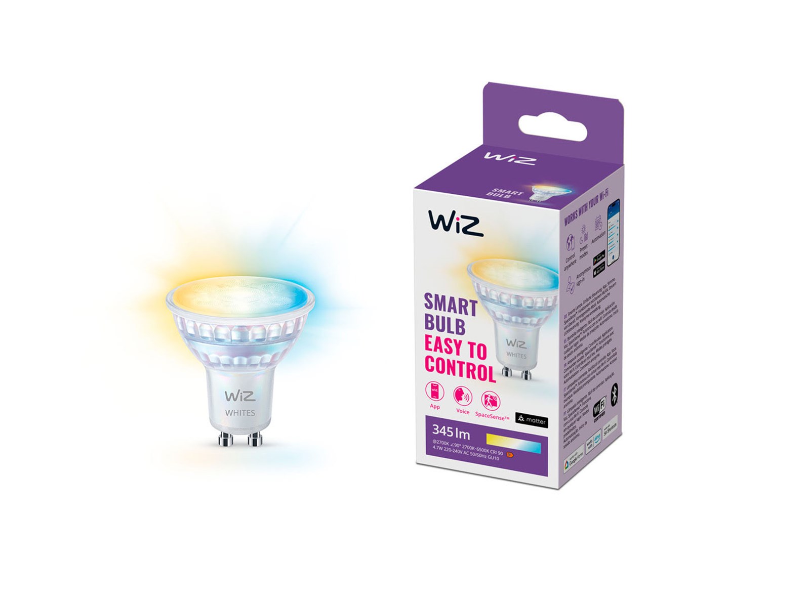WiZ Tunable GU10 Smart Spot Bulb - Dimmable warm-to-cold White LED