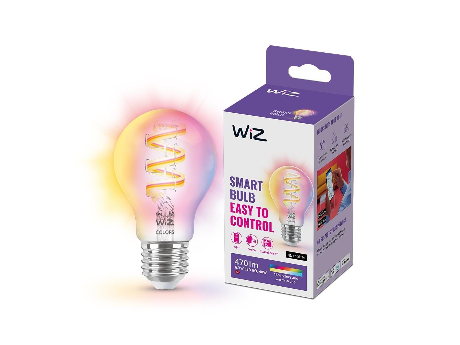 WiZ Color A60 E27 Smart Filament Bulb - RGB/16 Million colors ...