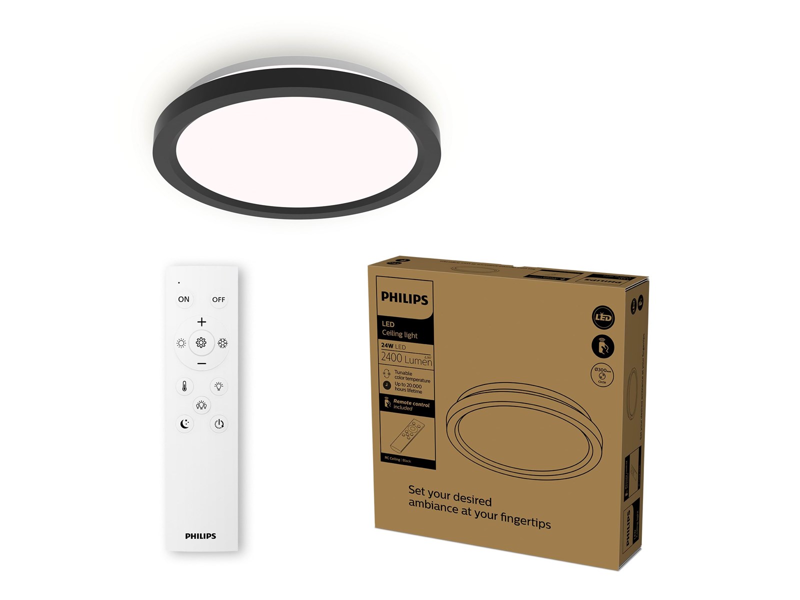 Philips AIO Ceiling Light with Remote (Round Black) – 24W Integrated ...