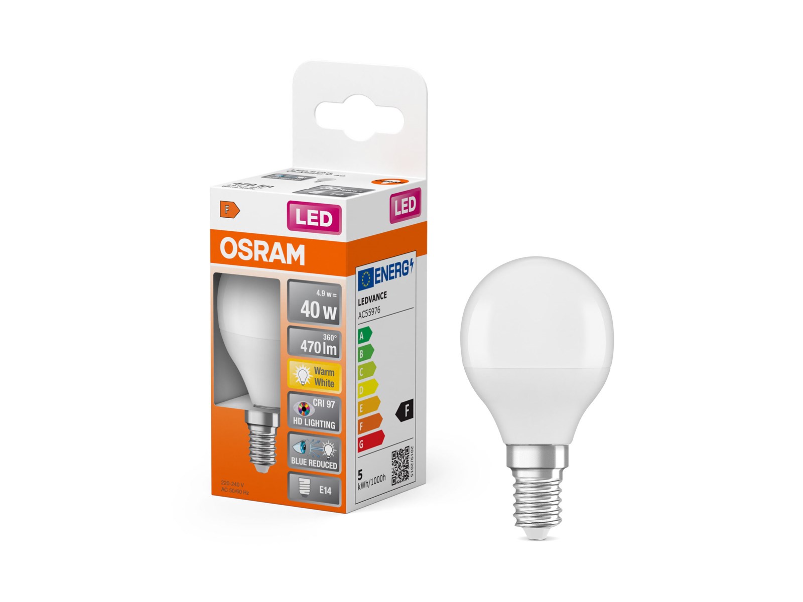 Osram LED spot LED Comfort mini-ball frosted 470lm 4.9W/927 (40W) E14