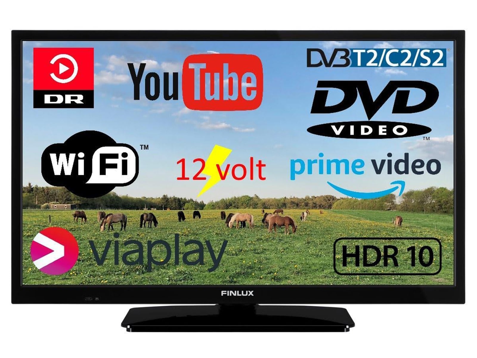 FINLUX 24" Flat screen TV LED 24FHDMG5160 TV with 12 volts and DVD