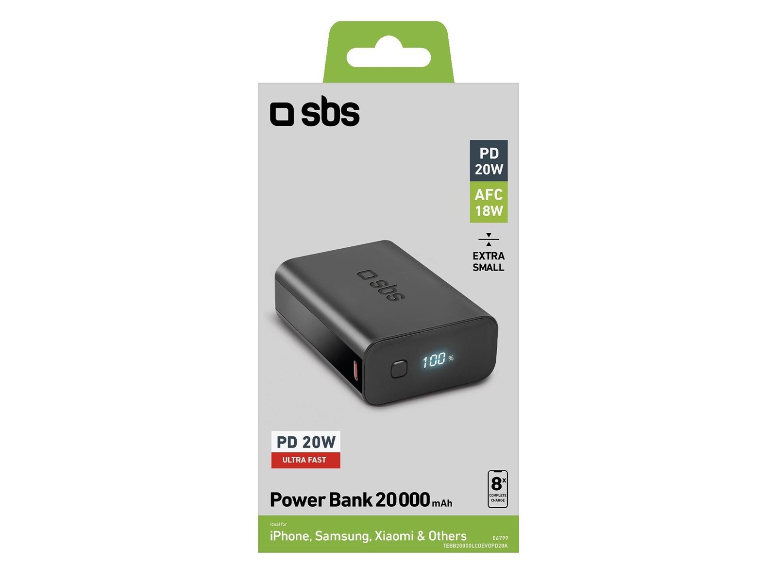 SBS Power Bank 20.000 mAh - Black Powerbank - Zwart - 20000 mAh