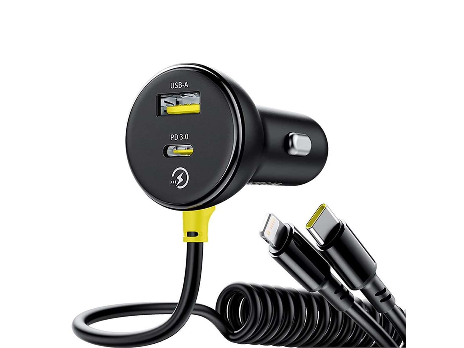 Baseus Circular 60W USB-A + USB-C Car Charger with Built-in Lightning ...