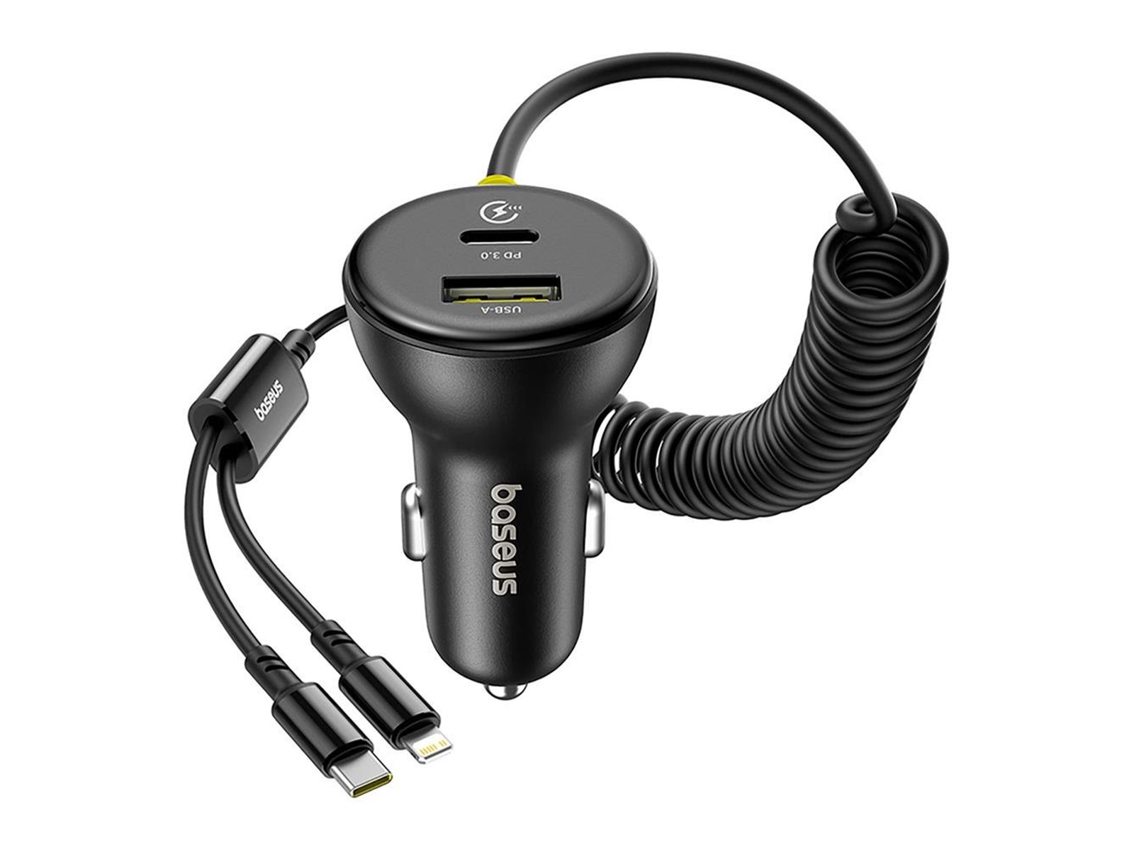 Baseus Circular 60W USB-A + USB-C Car Charger with Built-in Lightning ...