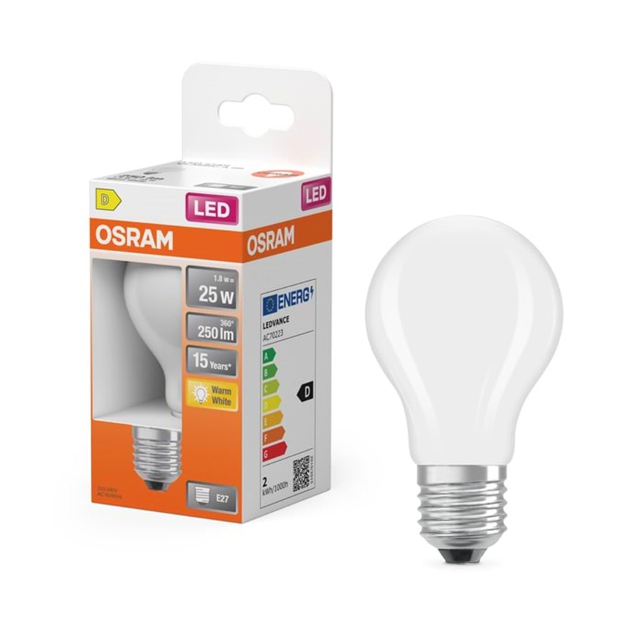 Osram LED spot Standard 250lm 1.8W/827 (25W) Frosted E27 | Voordelig