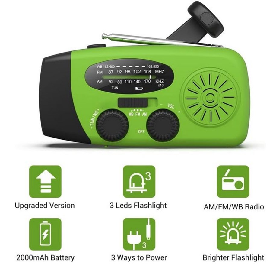 Pro Emergency radio - Hand Crank - Solar cells - 2000mAh Powerbank ...