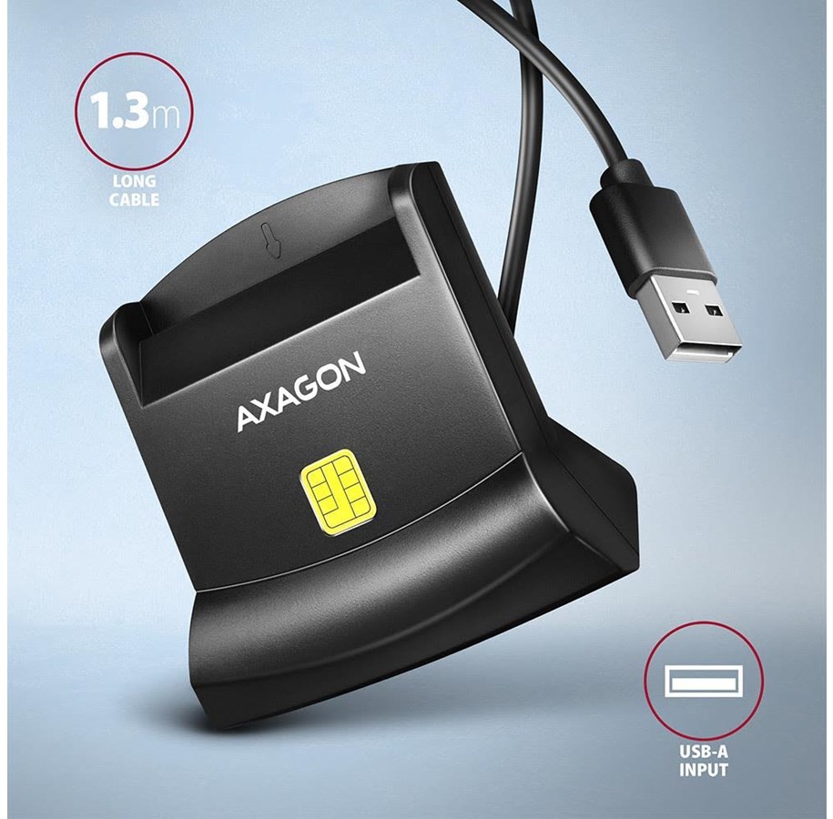 AXAGON USB-A Smart Card / ID Card StandReader | Op voorraad